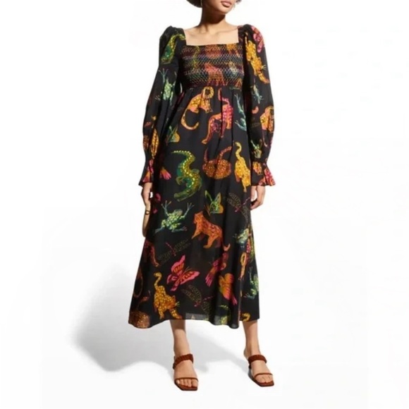 FARM Rio | Dresses | Farm Rio Animal Life Maxi Midi Dress Smocked Boho ...